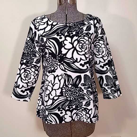 Talbots | Tops | Talbots Long Sleeve Floral Print Ribbed Cotton Blend ...